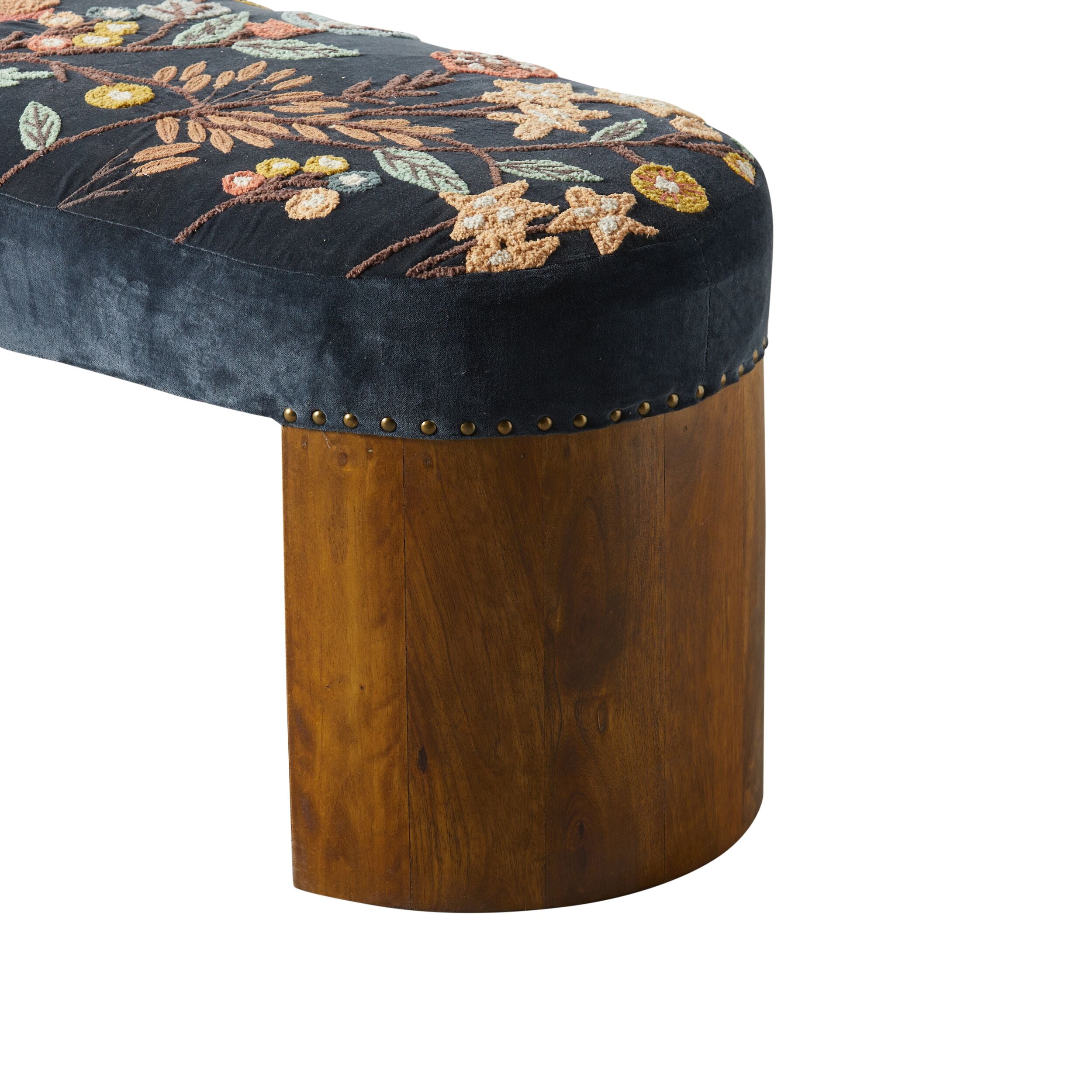 Freya Embroidered Bench Dark Blue Velvet – Early Settler Australia