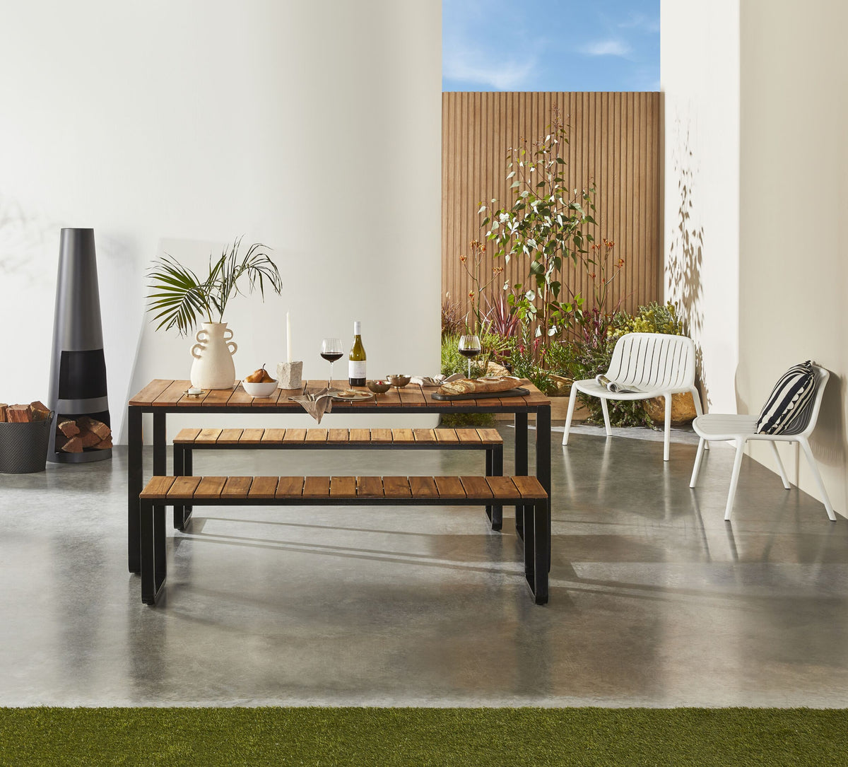 Malia Outdoor Dining Table 180cm with 2x Malia Outdoor Dining Benches ...
