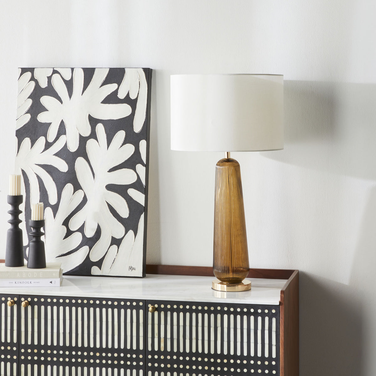 Fingal Fluted Glass Table Lamp Amber 87x45cm – Early Settler Australia